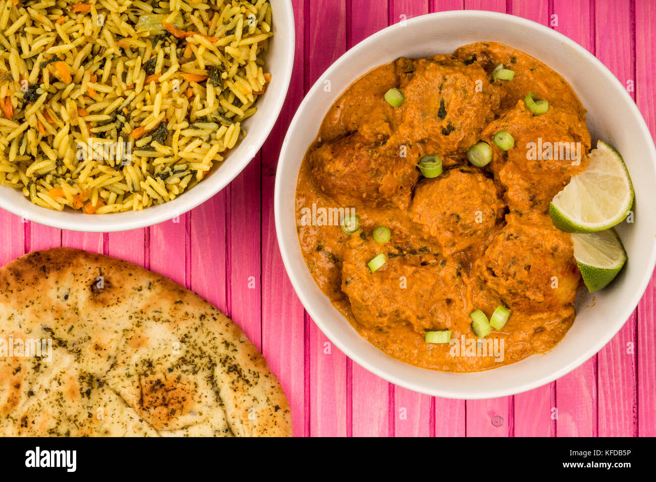 Indian Style Vegetable Kofta Curry Meal On A Pink Wooden Background ...