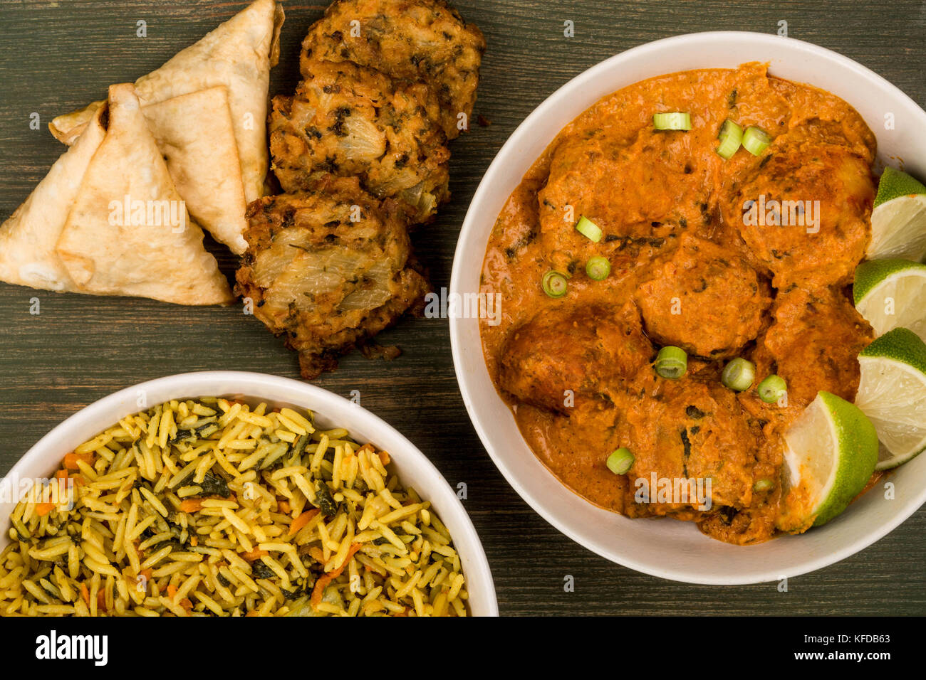 Indian Style Vegetable Kofta Curry Meal On A Green Wooden Background ...