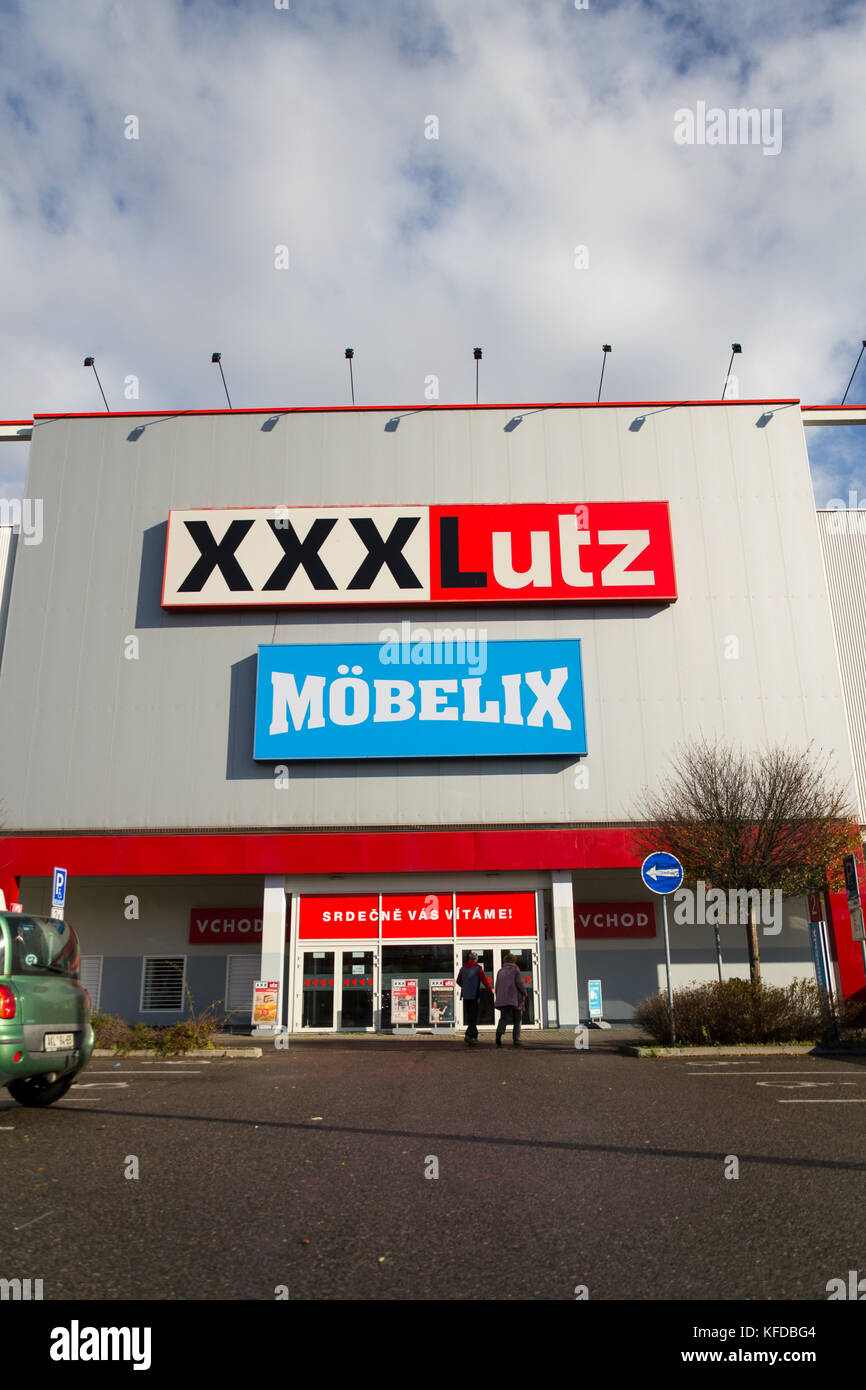 PRAGUE, CZECH REPUBLIC - OCTOBER 27: XXXLutz Mobelix corporation logo ...