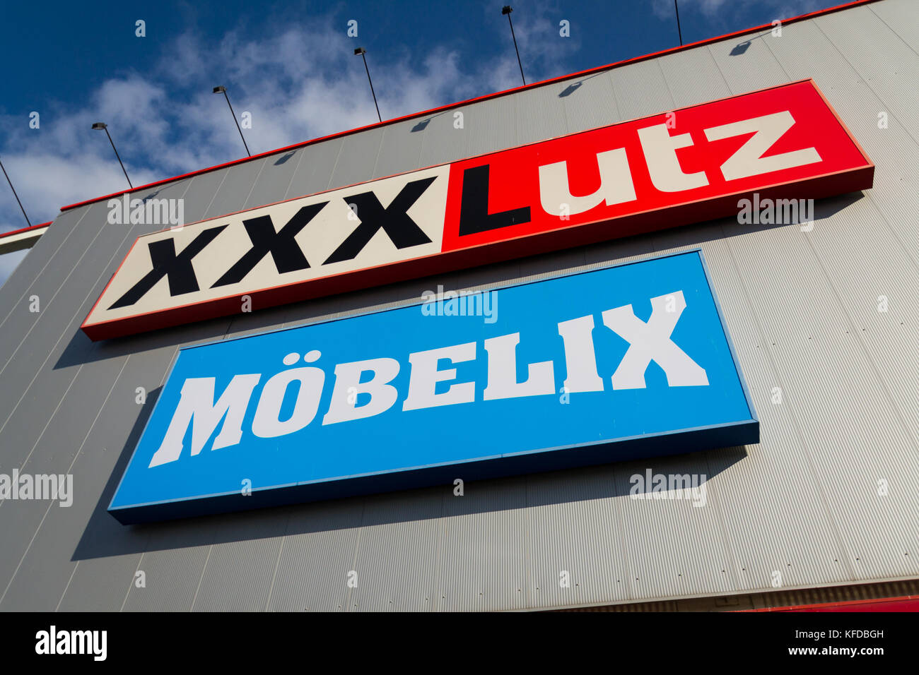 PRAGUE, CZECH REPUBLIC - OCTOBER 27: XXXLutz Mobelix corporation logo ...