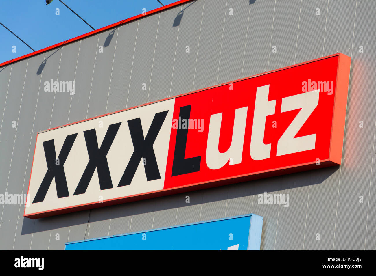 PRAGUE, CZECH REPUBLIC - OCTOBER 27: XXXLutz Mobelix corporation logo ...