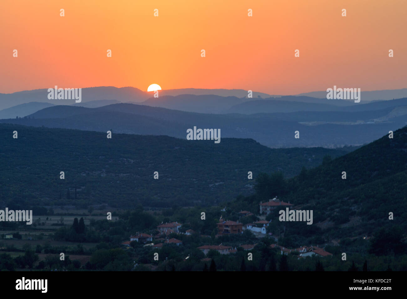 Sunset near kizilagac village near Ula, Mugla province, Turkey Stock ...