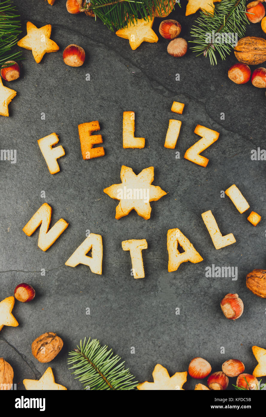 FELIZ NATAL COOKIES. Words Merry Christmas en portuguese with baked ...