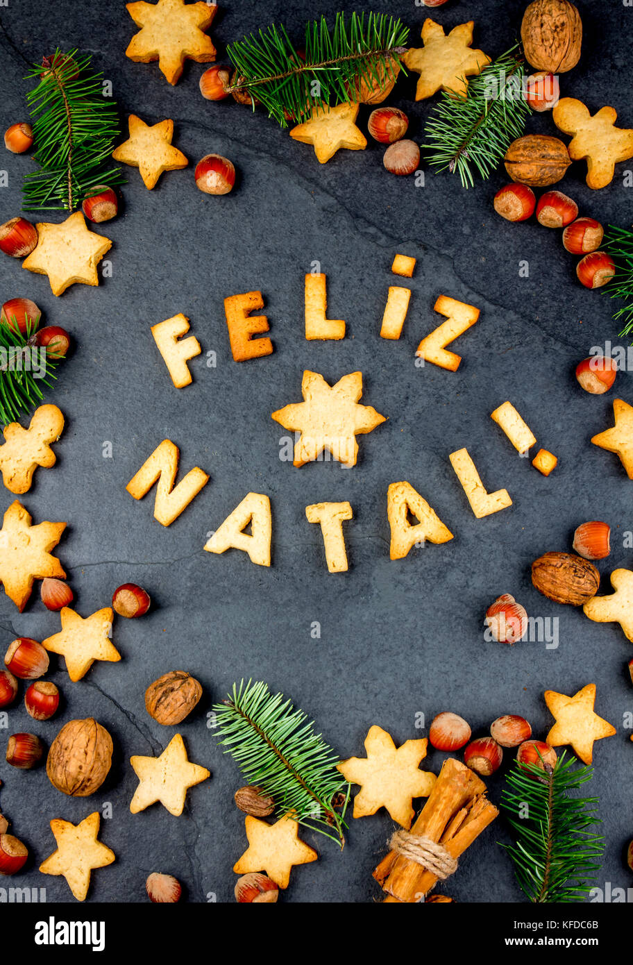 FELIZ NATAL COOKIES. Words Merry Christmas en portuguese with baked ...