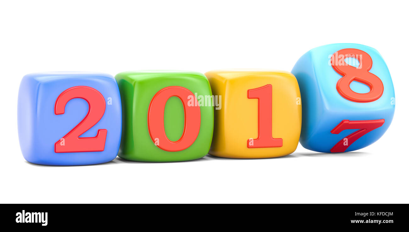 Happy New Year 2018 concept, 3D rendering isolated on white background ...