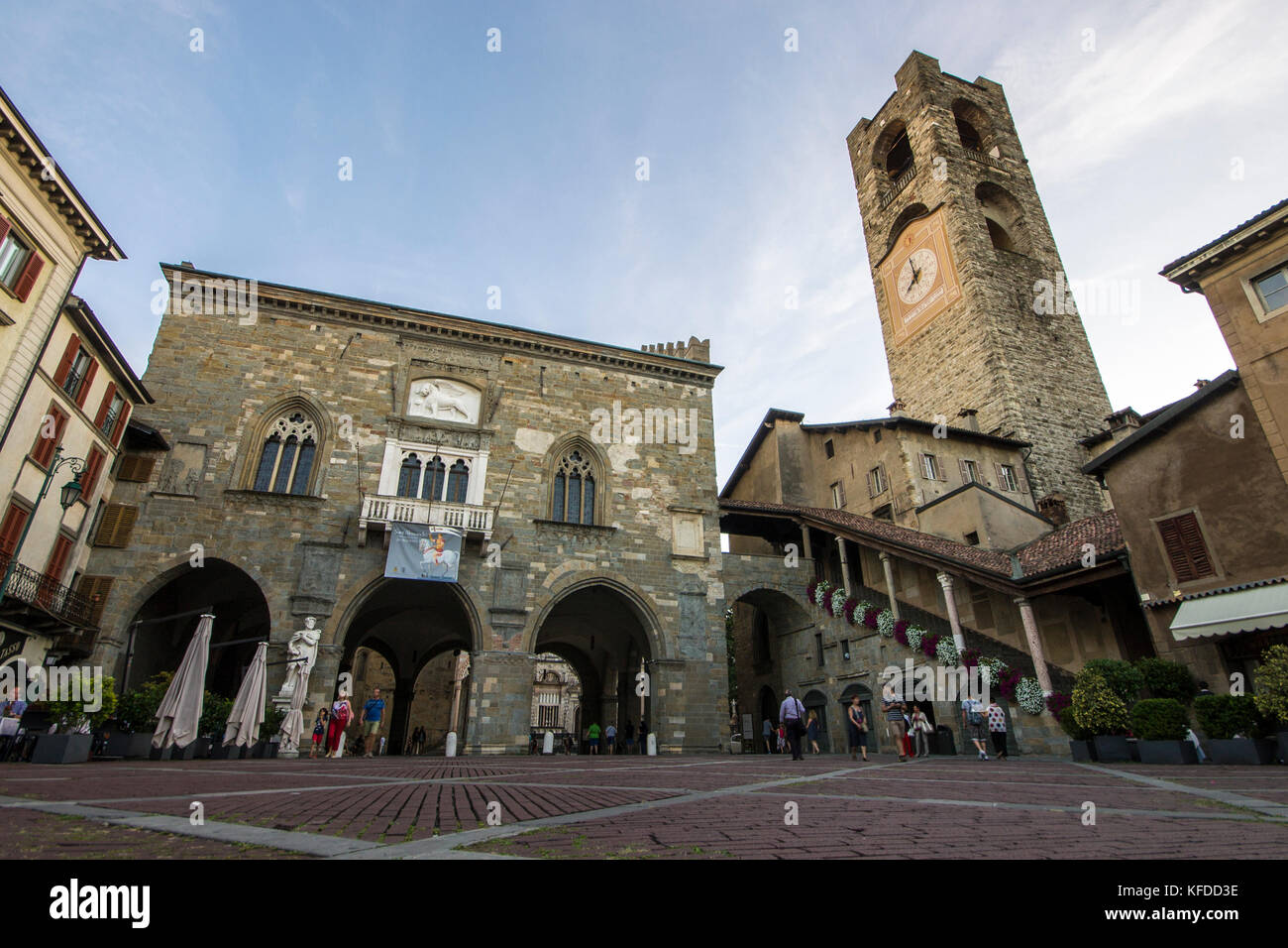 The Piazza Vecchia in Bergamo, with the Palazzo della Ragione, the ...