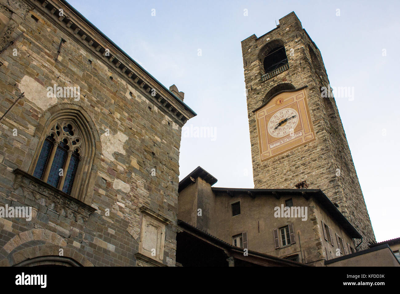 The Piazza Vecchia in Bergamo, with the Palazzo della Ragione, the ...
