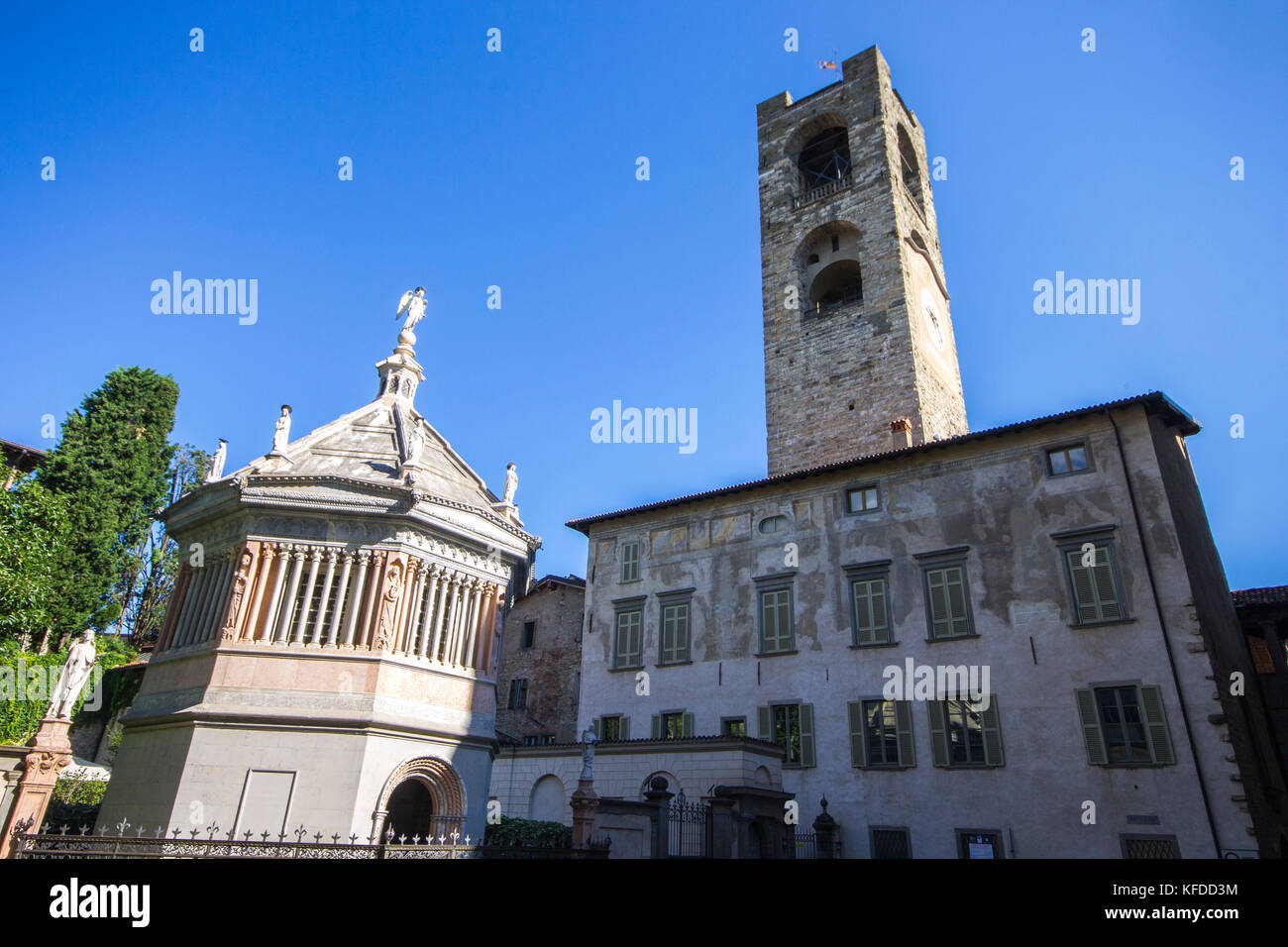 The Piazza Vecchia in Bergamo, with the Palazzo della Ragione, the ...