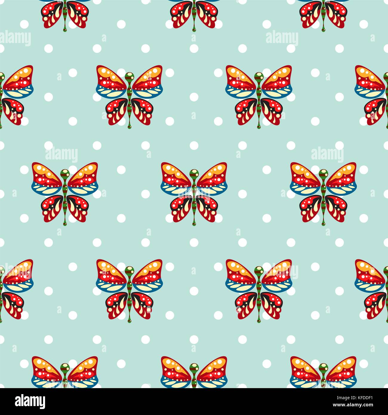 Butterfly blue polka dot baby seamless vector pattern Stock Vector ...