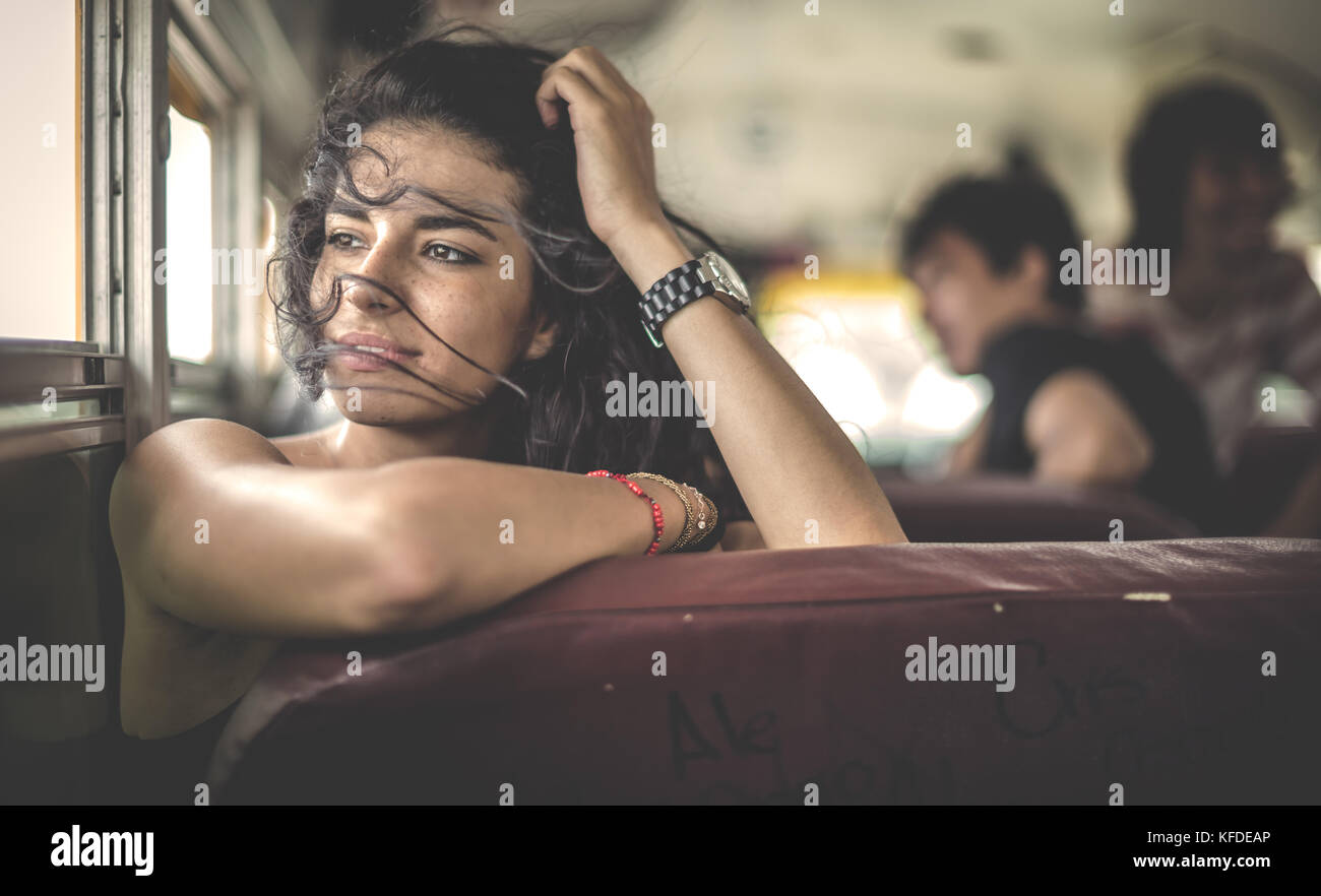 Looking out bus window on hi-res stock photography and images - Alamy