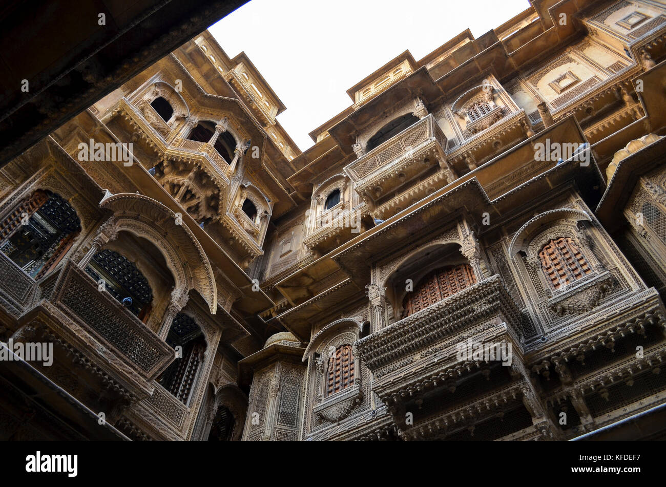 View up from the ground inside a historic fortified building in ...