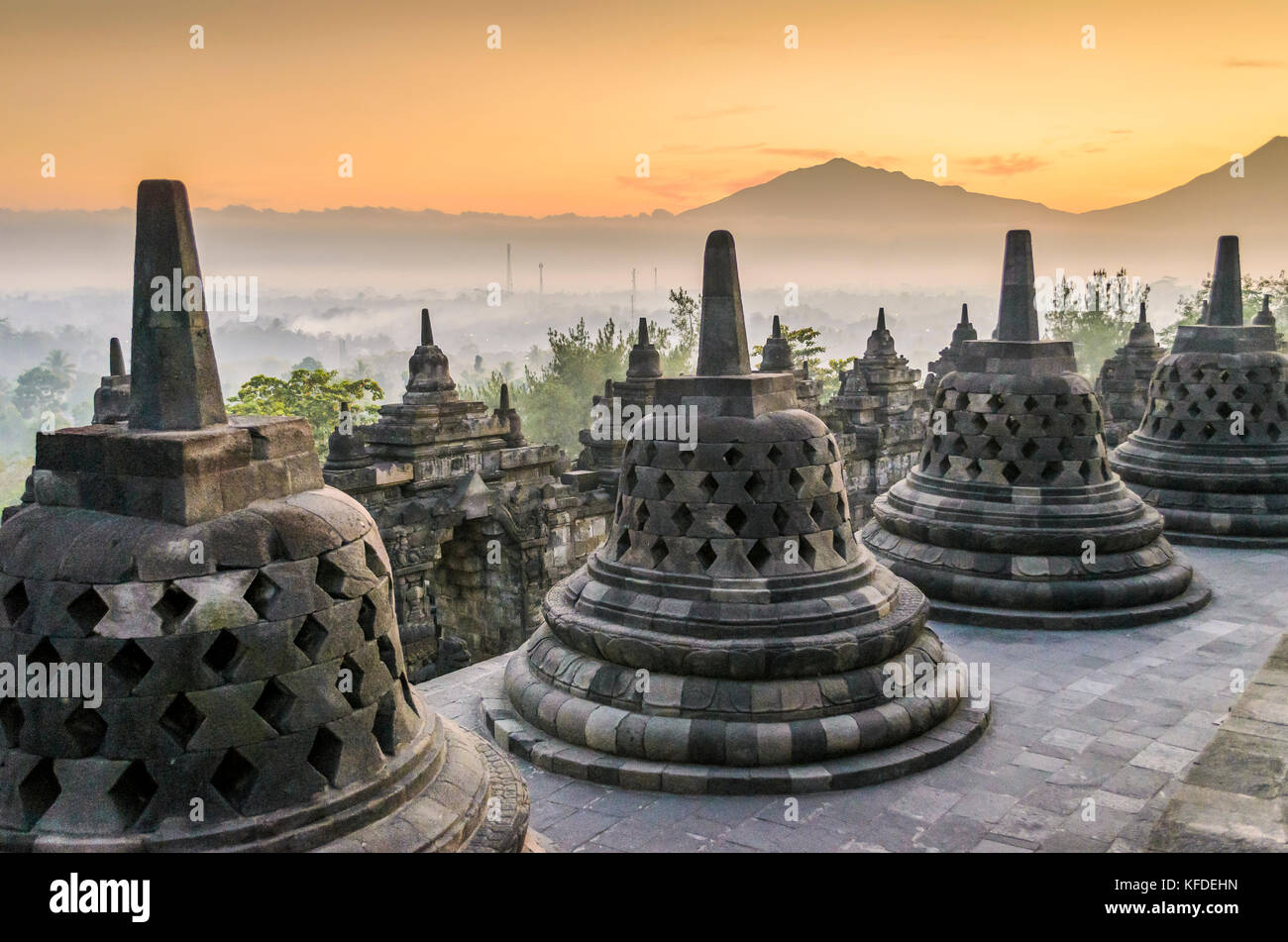 Borobudur temple, a 9th century Buddhist temple with terraces and stupa ...