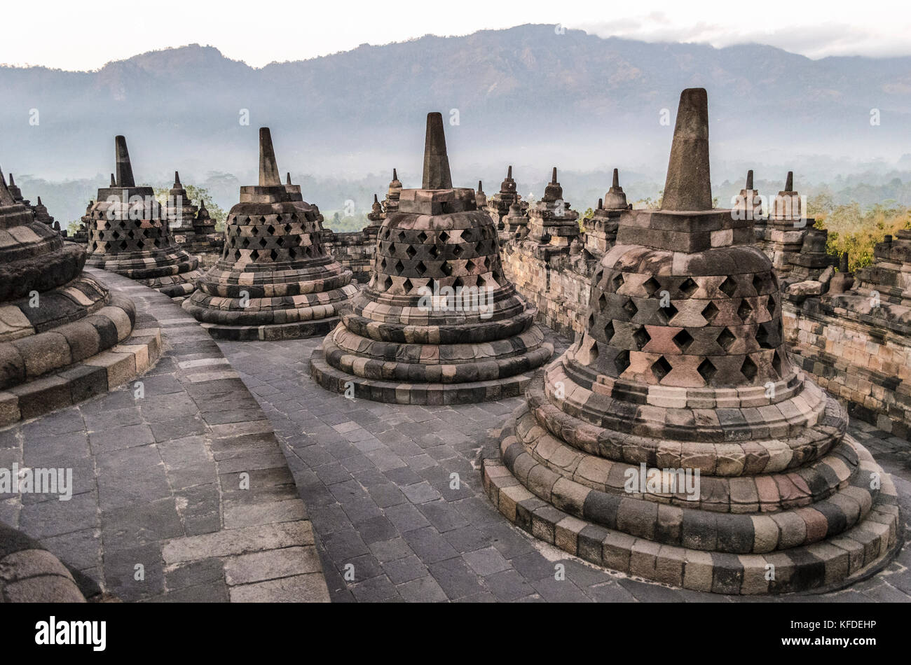 Borobudur temple, a 9th century Buddhist temple with terraces and stupa ...