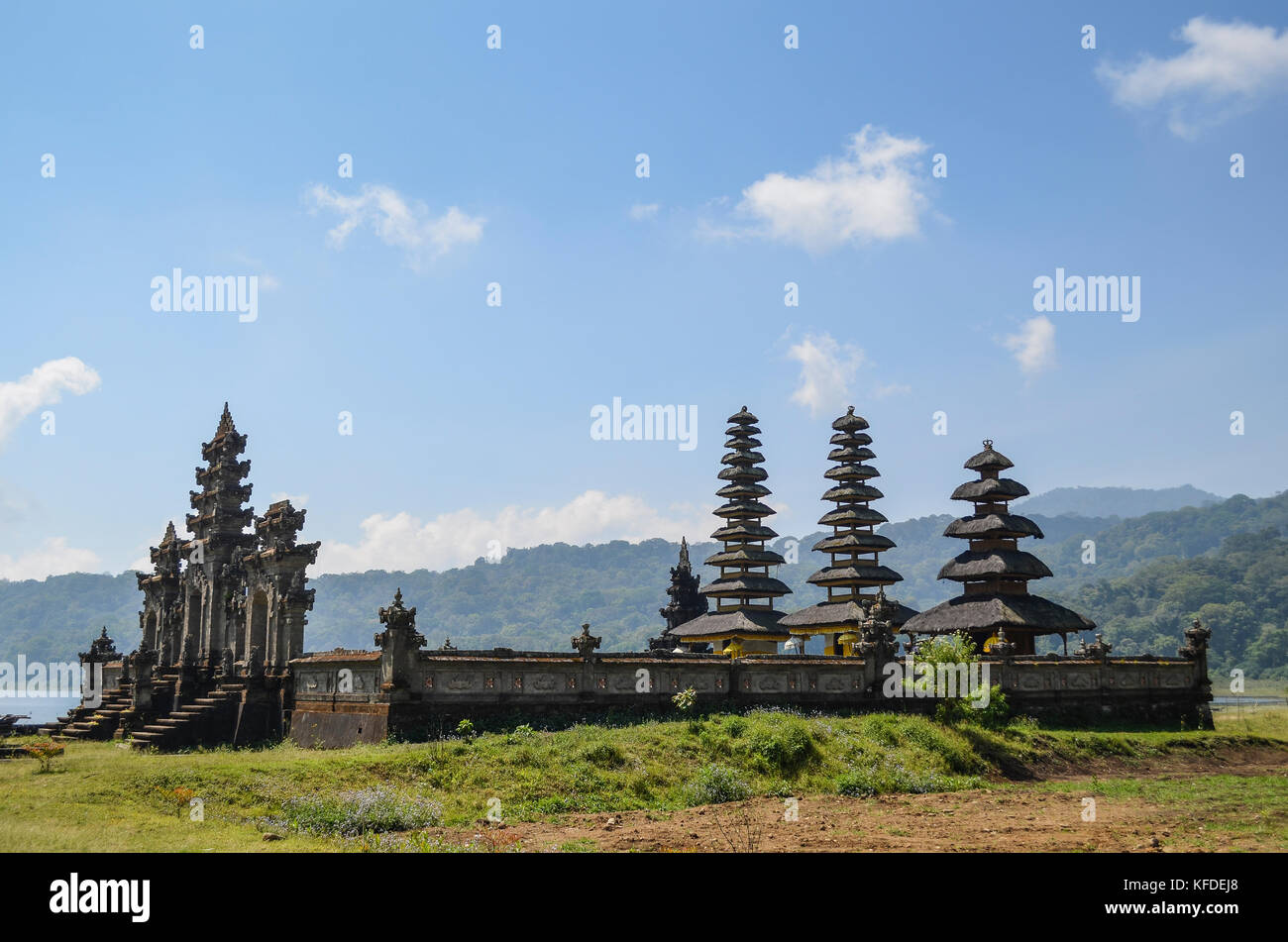 Balinese Hindu Temple, traditional architecture and tall towers with ...