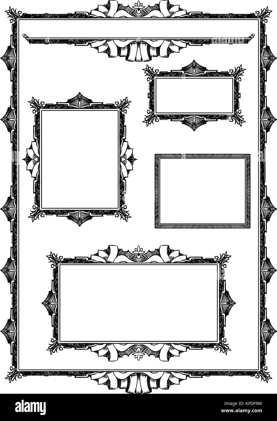 Set of various artistic ornamental frame label designs in same style ...