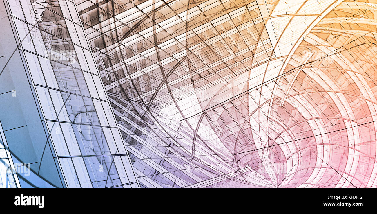 Abstract Building Concept with Blueprint Sketch Art Stock Photo - Alamy
