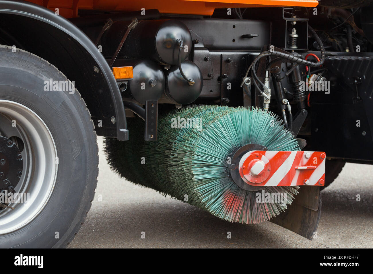 Brushs of street cleaning machine - close up Stock Photo - Alamy