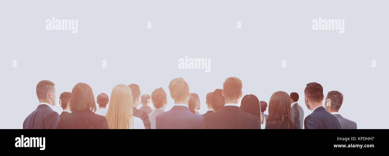 Large group of businesspeople standing back side Stock Photo - Alamy