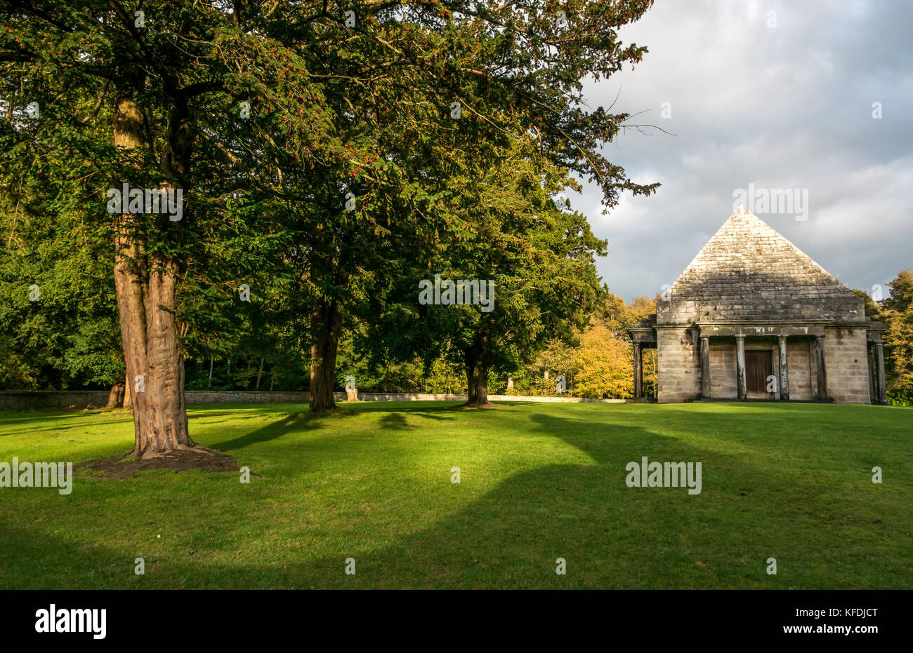 Pyramid mausoleum and yew trees at Gosford Estate, East Lothian ...