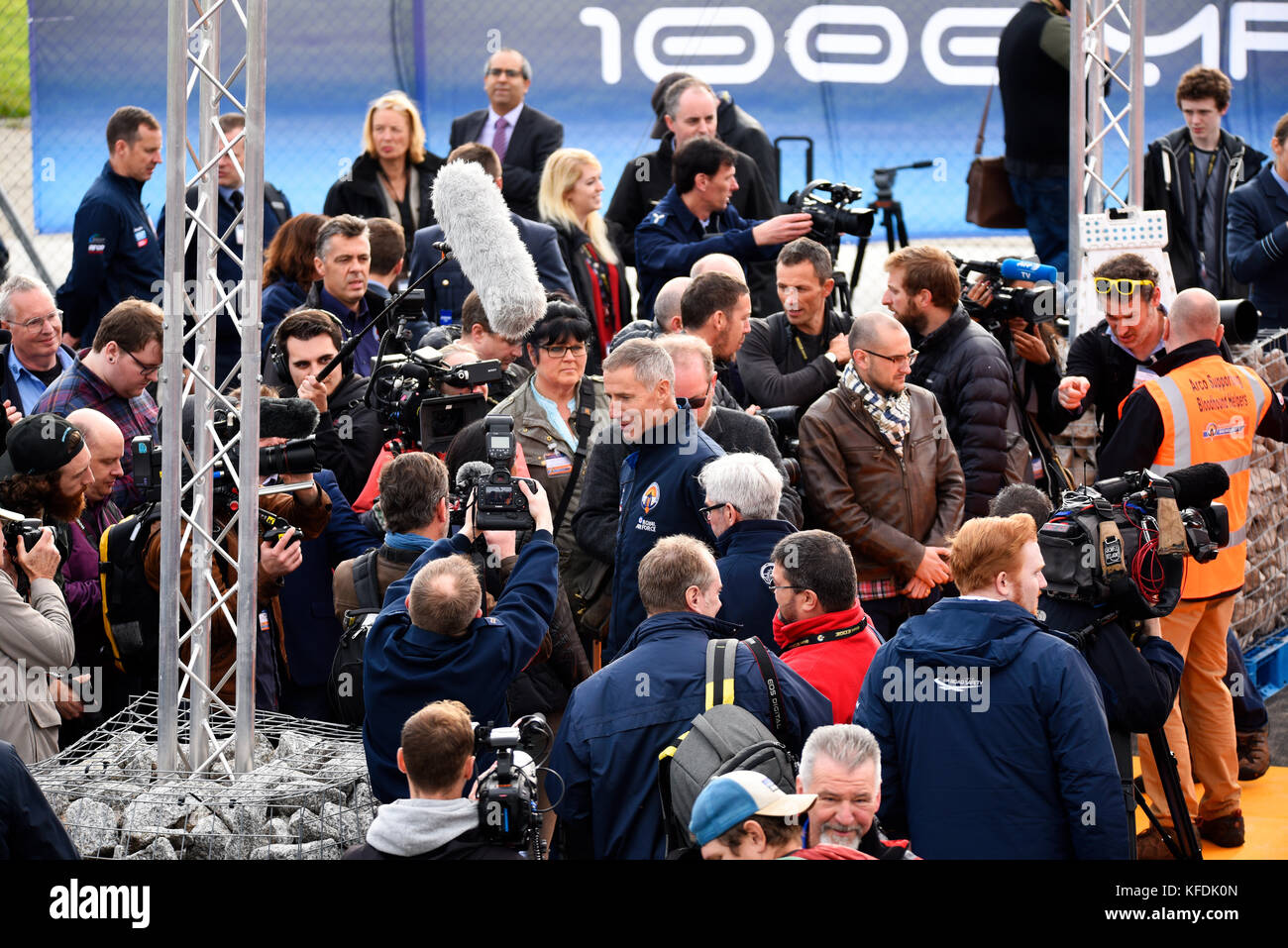 Wing Commander Andy Green surrounded by world's media during testing at ...