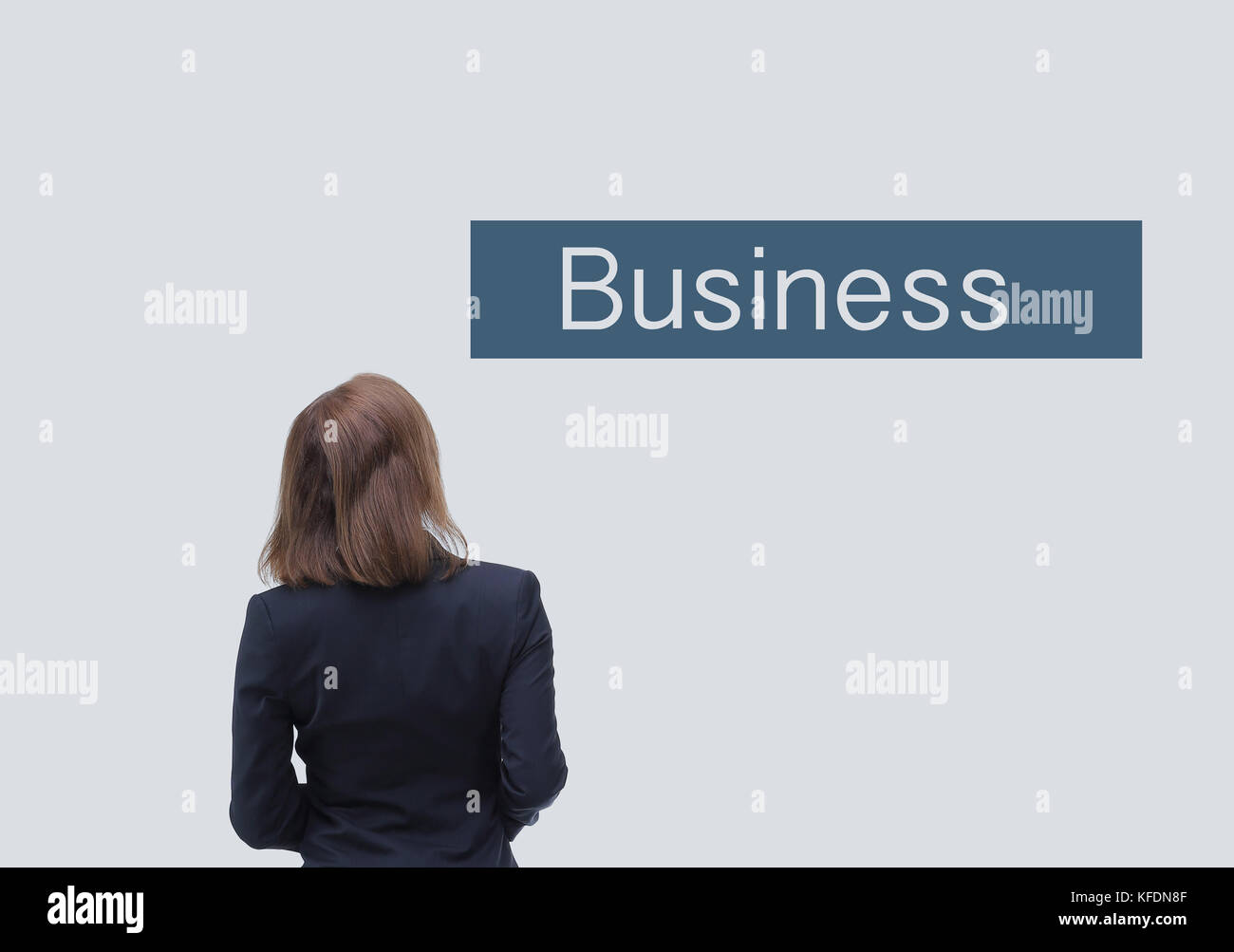 Business woman stand back side with white wall background Stock Photo ...