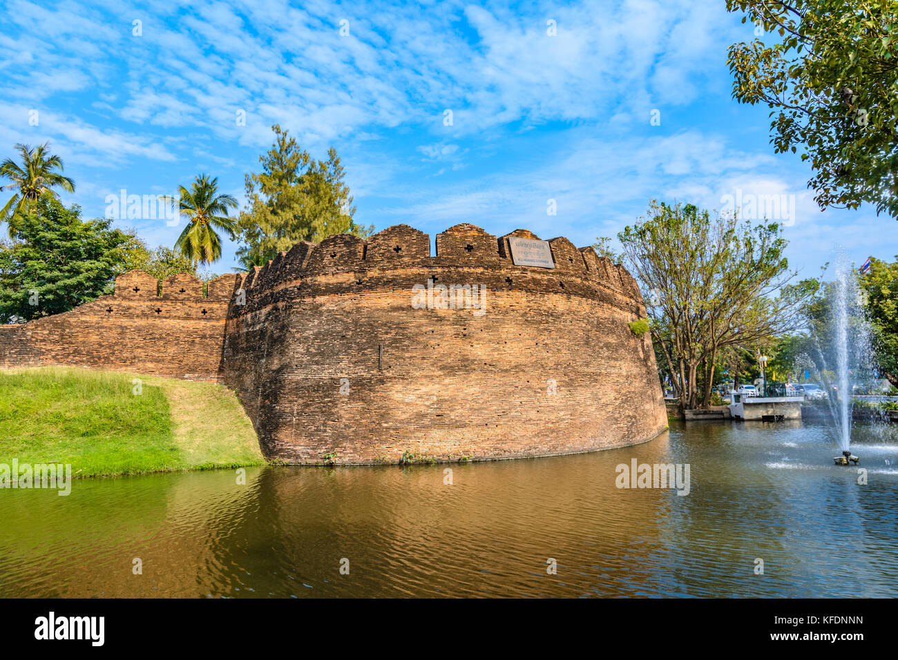 Part of the old city wall and moat at Ku Huang Corner, Chiang Mai ...
