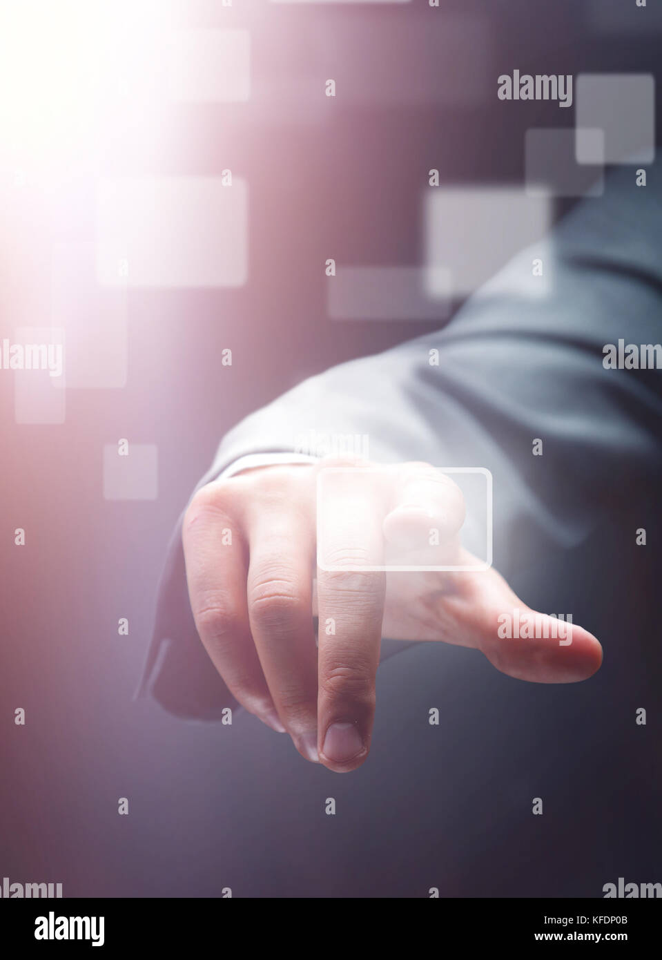 hand pushing a button on a touch screen interface Stock Photo - Alamy