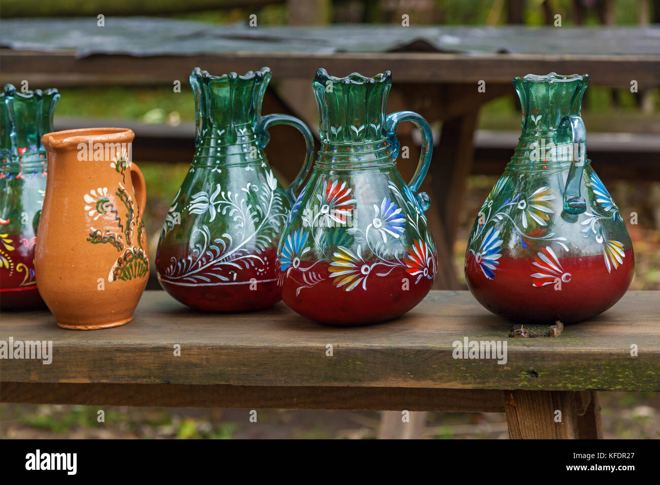 clay and glass Ukrainian dishes, old pots and bottles Stock Photo - Alamy