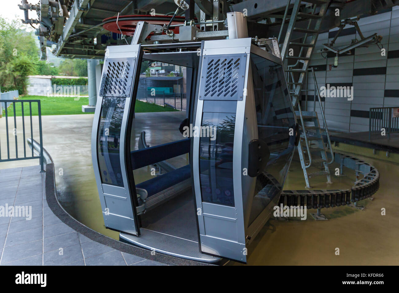 Cabin cableway with open doors, cabin of cable car Stock Photo - Alamy