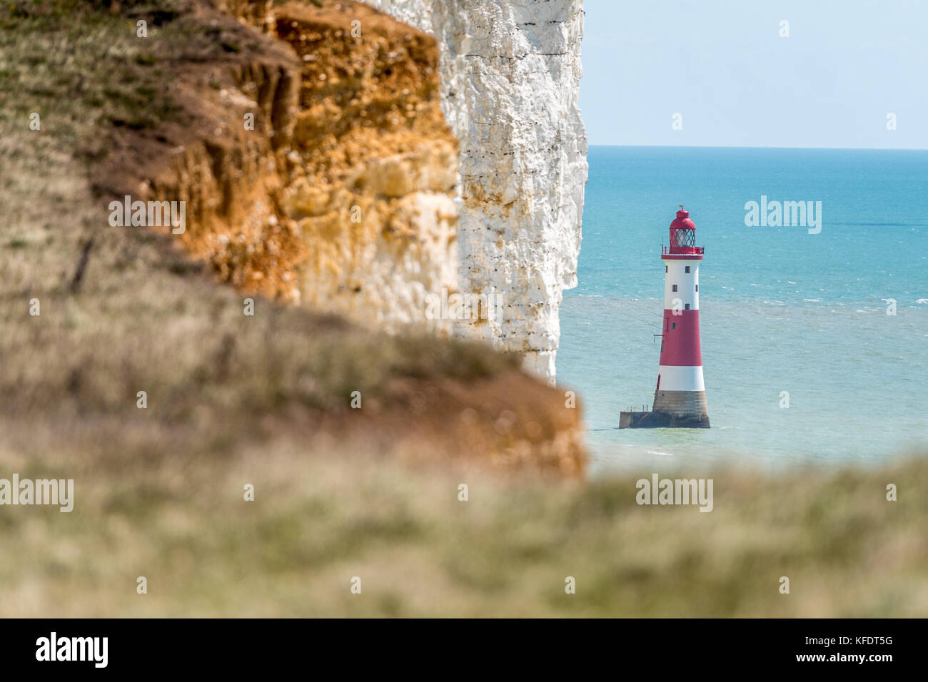 Aerial view of Beachy Head lighthouse over white chalk cliffs Stock ...