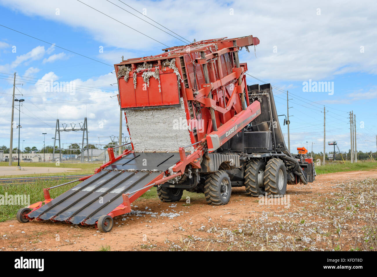 Case IH Module Express 635 tilting back to empty its receiving bay of ...