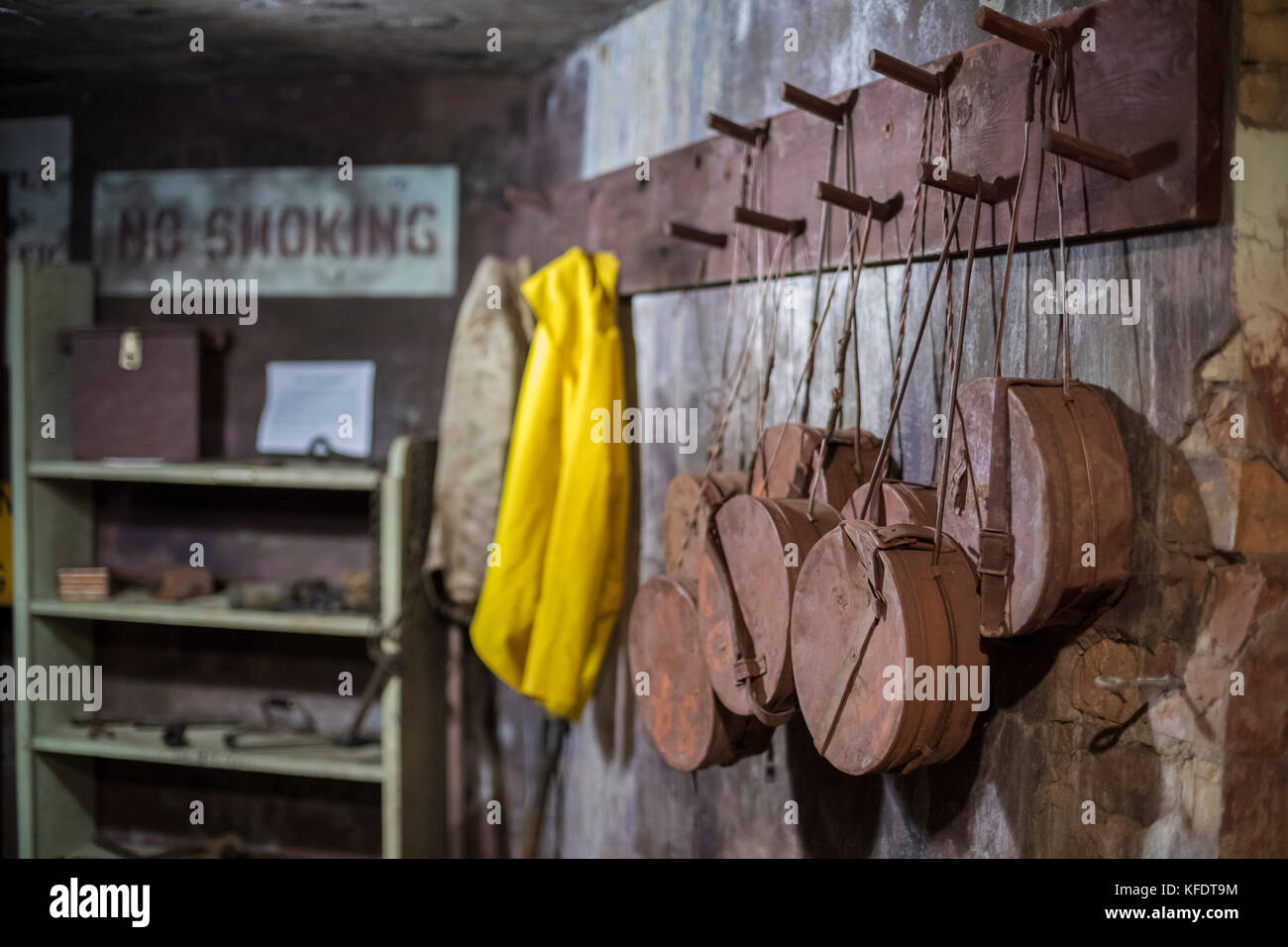 Ishpeming, Michigan - Fuse cans hanging on the wall at the Cliffs Shaft ...