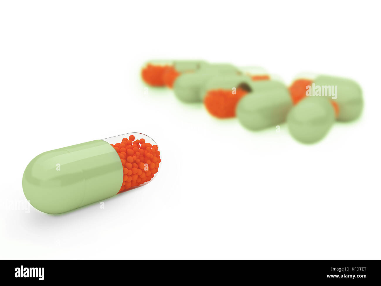 Multiple Pills with depth of field on White Background, 3D illustration ...