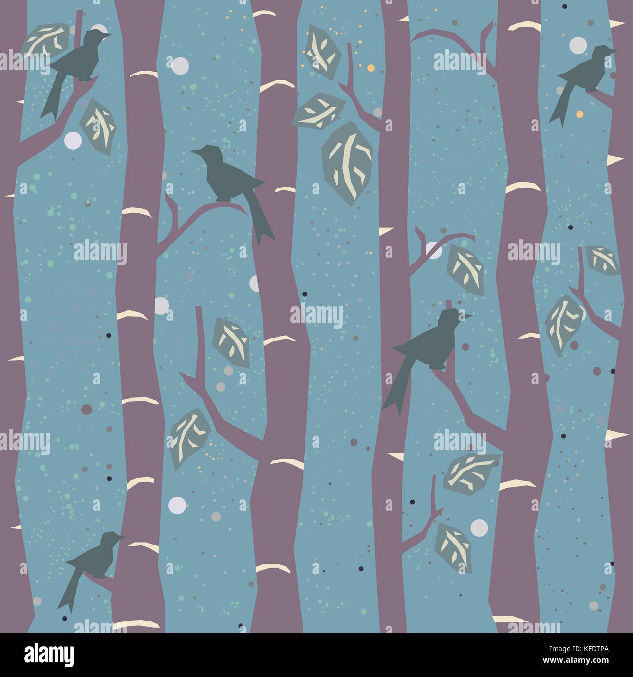 Seamless Tree Pattern with big birds and leaves. Vector Illustration ...