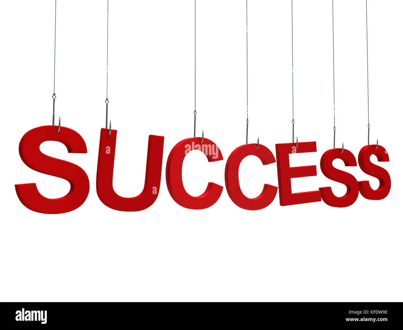 Text "Success" hanging on a fishing hook. Isolated on white background ...