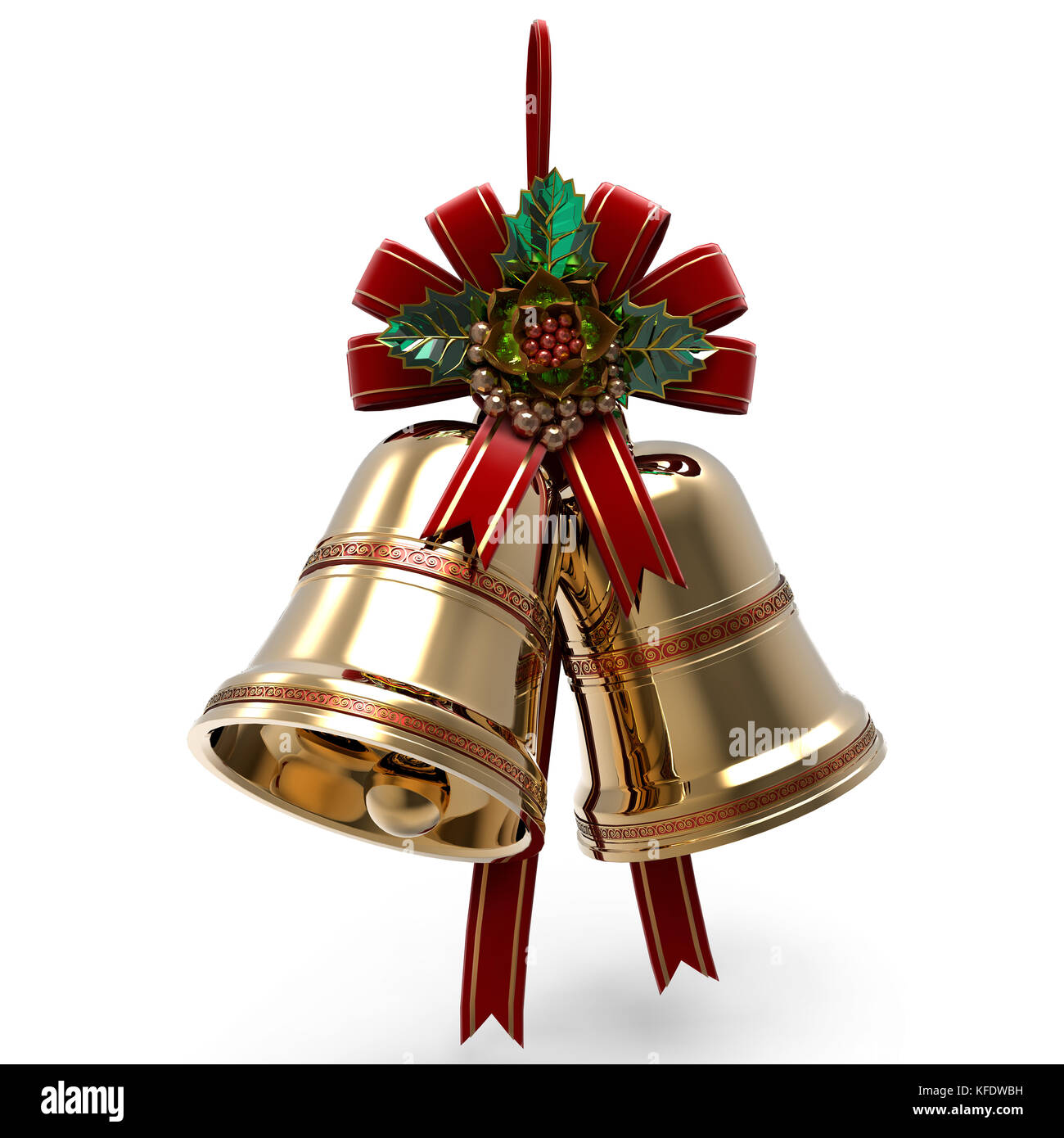 Christmas decoration. Bells Holly leaf and Ribbon Stock Photo - Alamy
