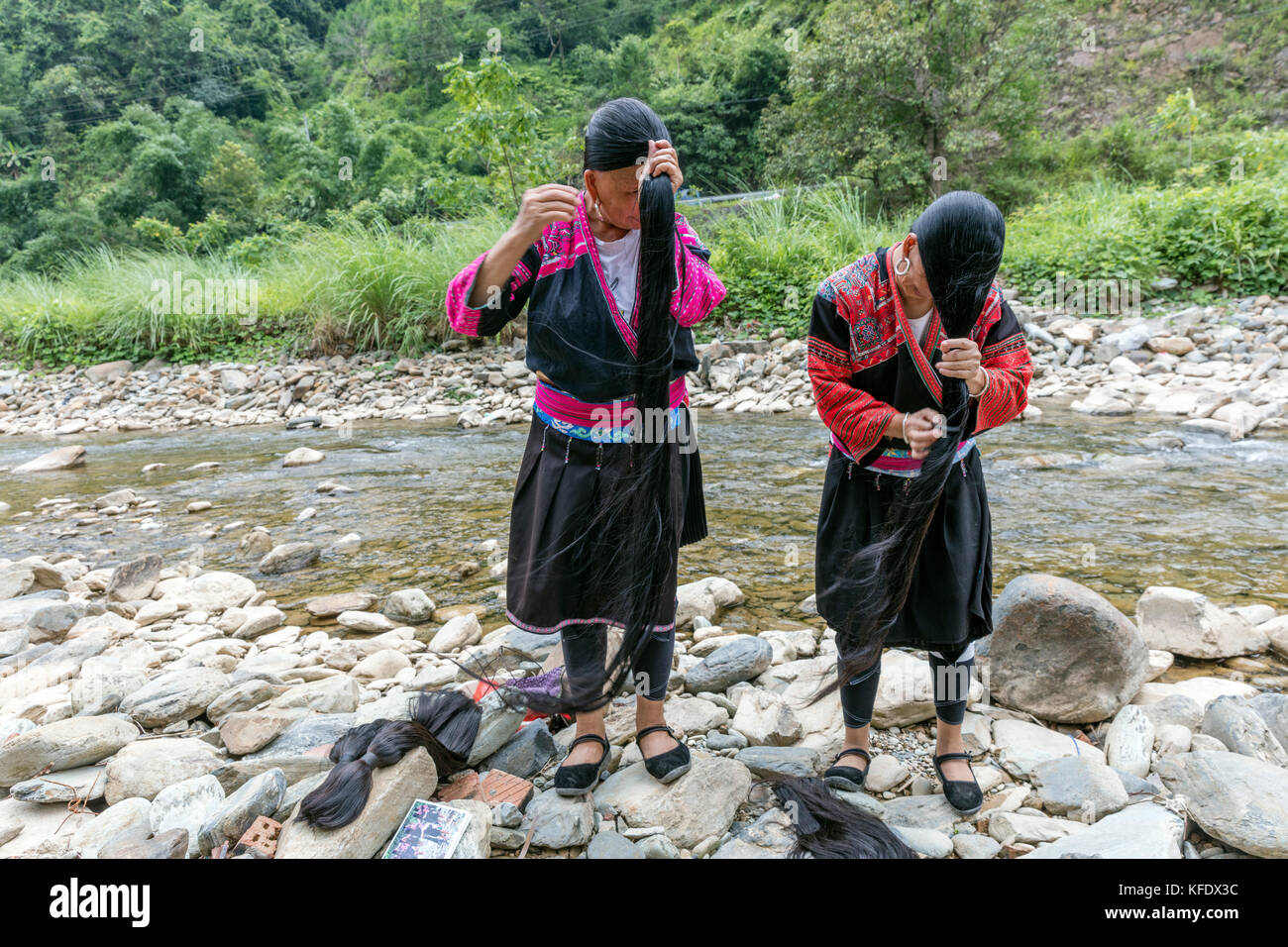Stock Photo - Red Yao women famous about long hair, Huangluo Yao ...