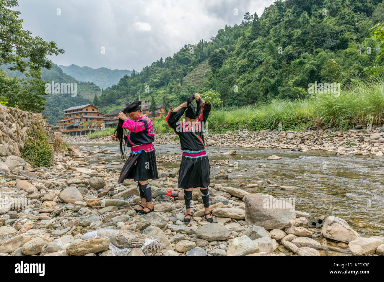Stock Photo - Red Yao women famous about long hair, Huangluo Yao ...