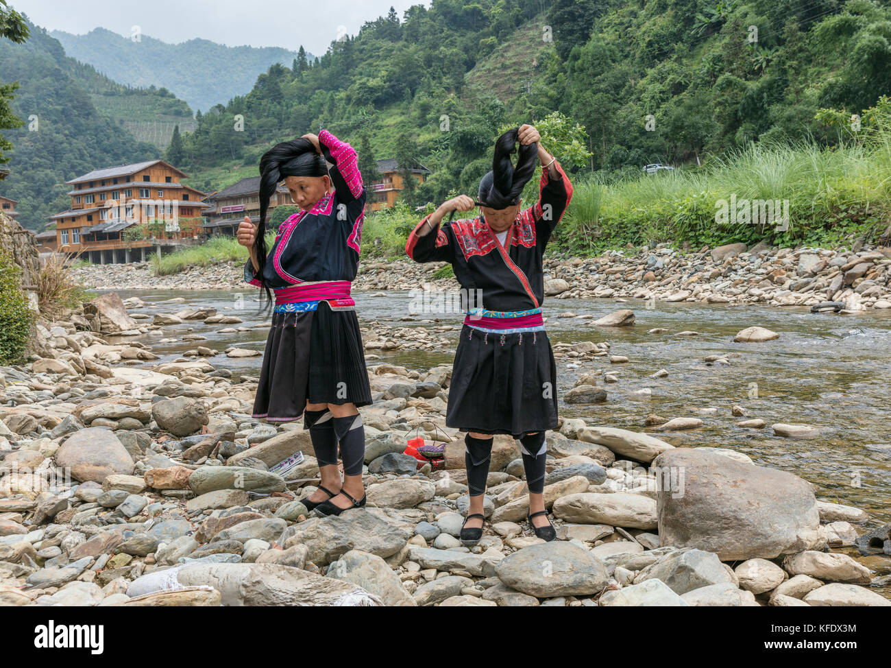 Stock Photo - Red Yao women famous about long hair, Huangluo Yao ...