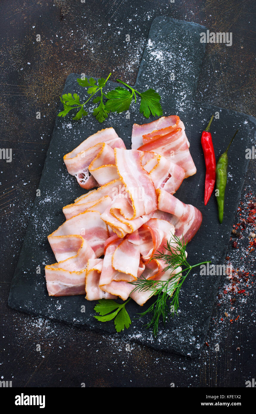 bacon and aroma spice on a table Stock Photo - Alamy