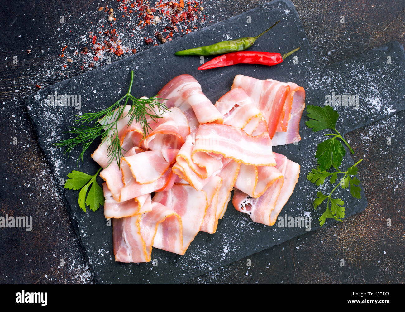 bacon and aroma spice on a table Stock Photo - Alamy