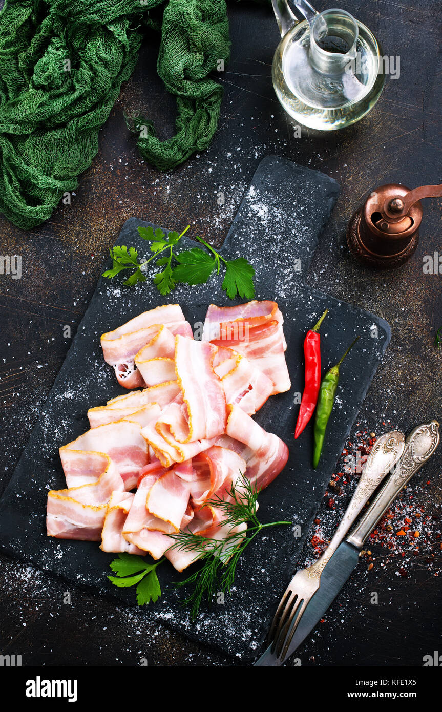 bacon and aroma spice on a table Stock Photo - Alamy