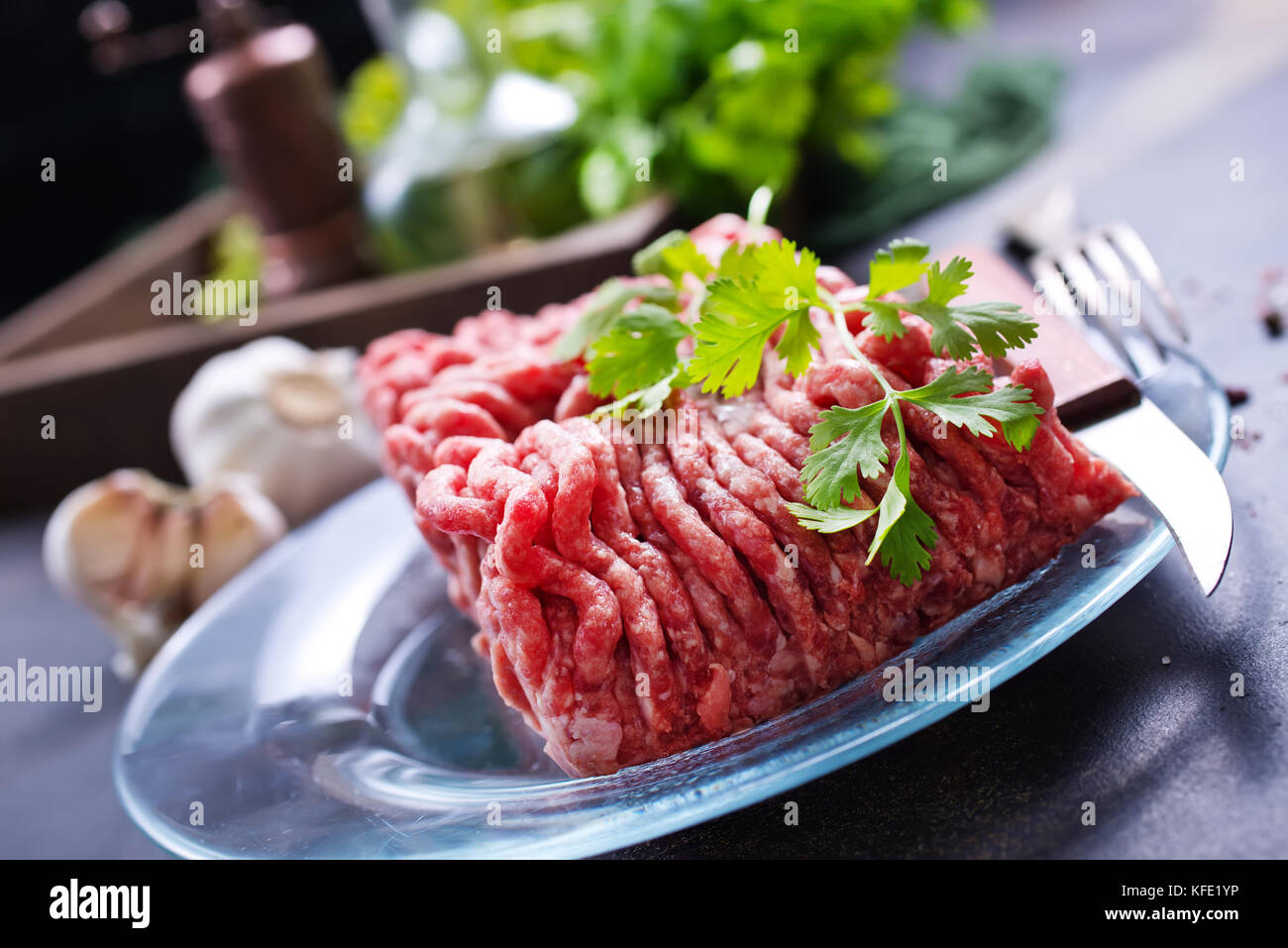 minced meat with salt and aroma spice Stock Photo - Alamy