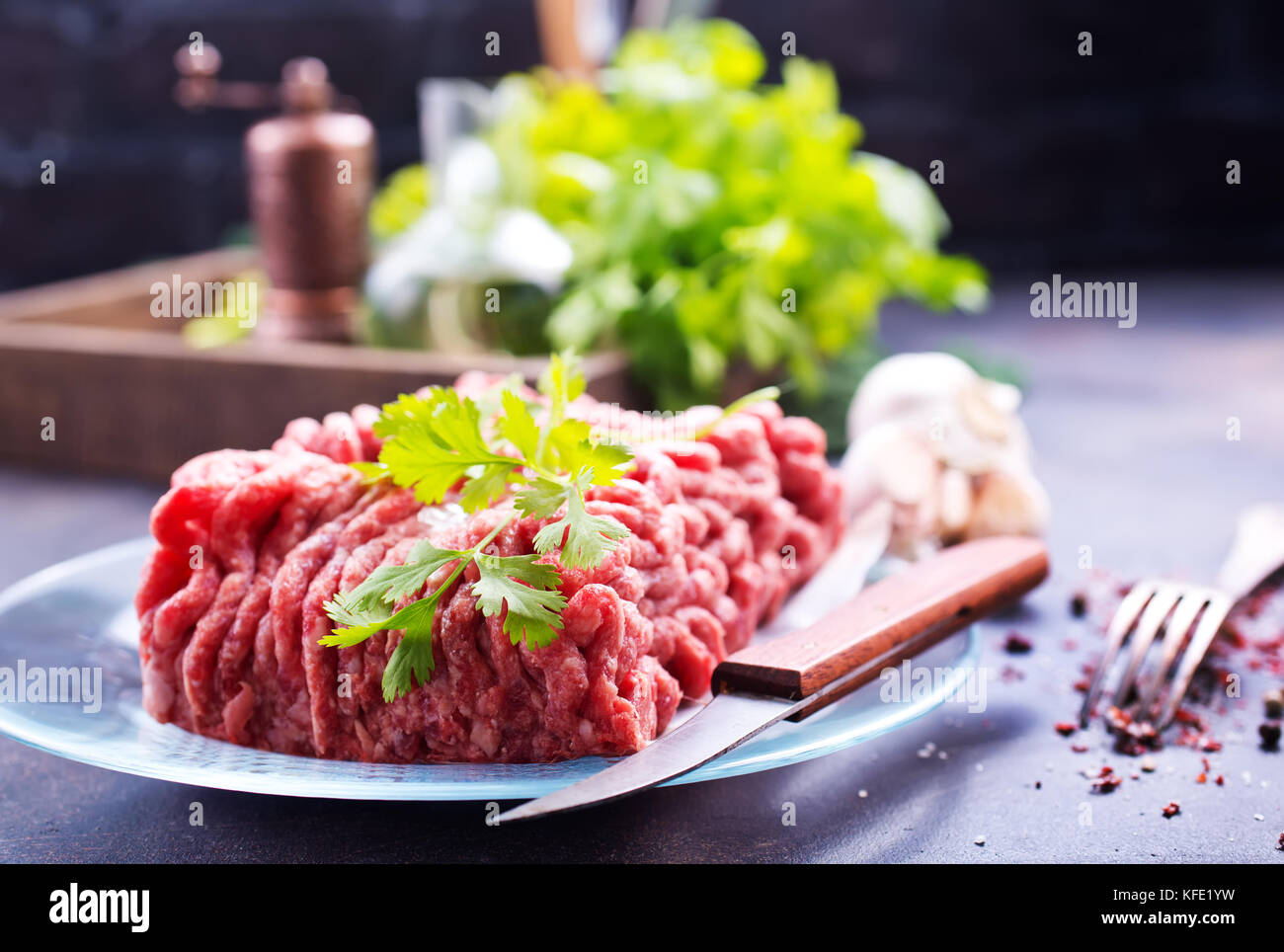 minced meat with salt and aroma spice Stock Photo - Alamy