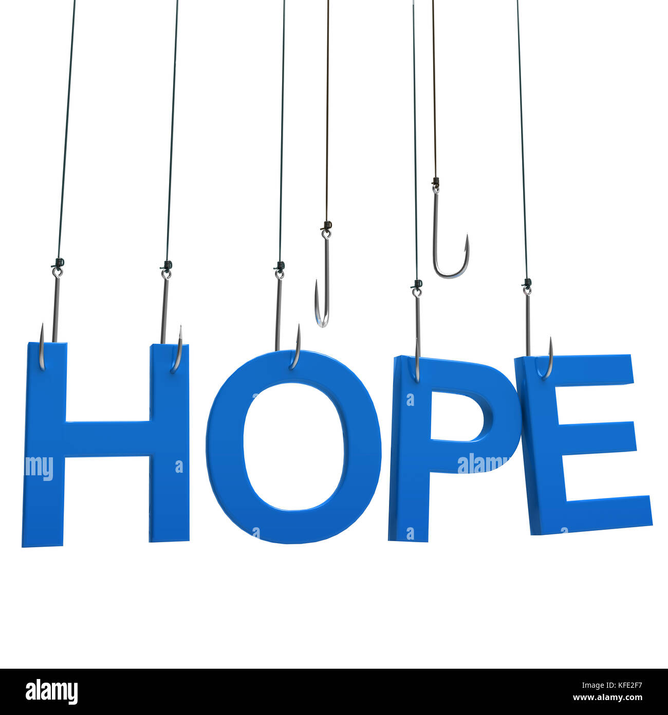 Text "Hope" hanging on a fishing hook. Isolated on white background ...