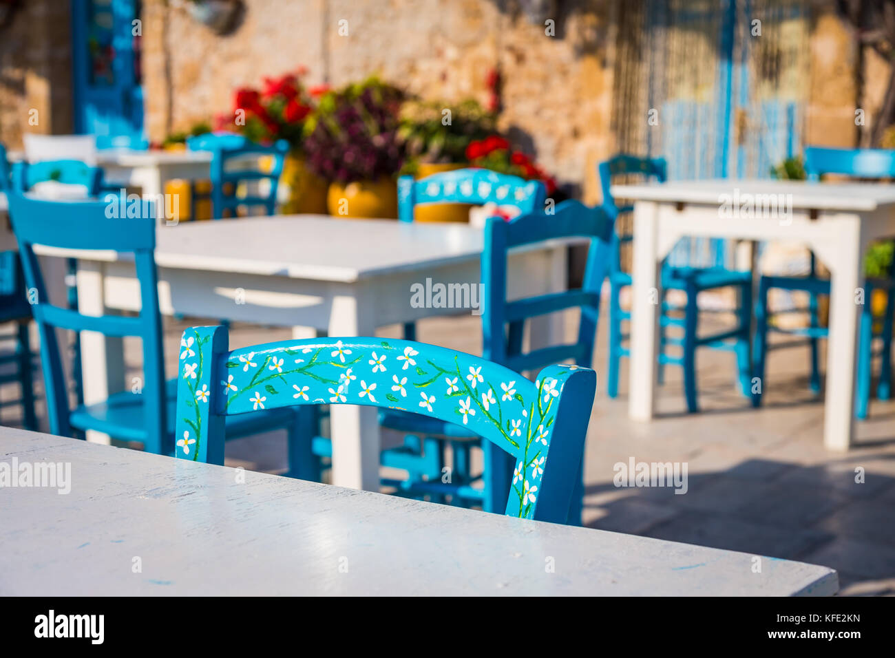 Tables and chairs setup in a traditional Italian restaurant in ...