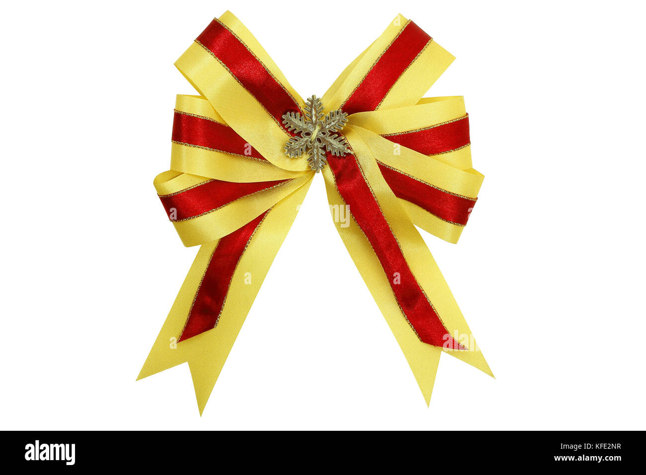 Red and gold ribbon with Snow flake isolated on white Stock Photo - Alamy