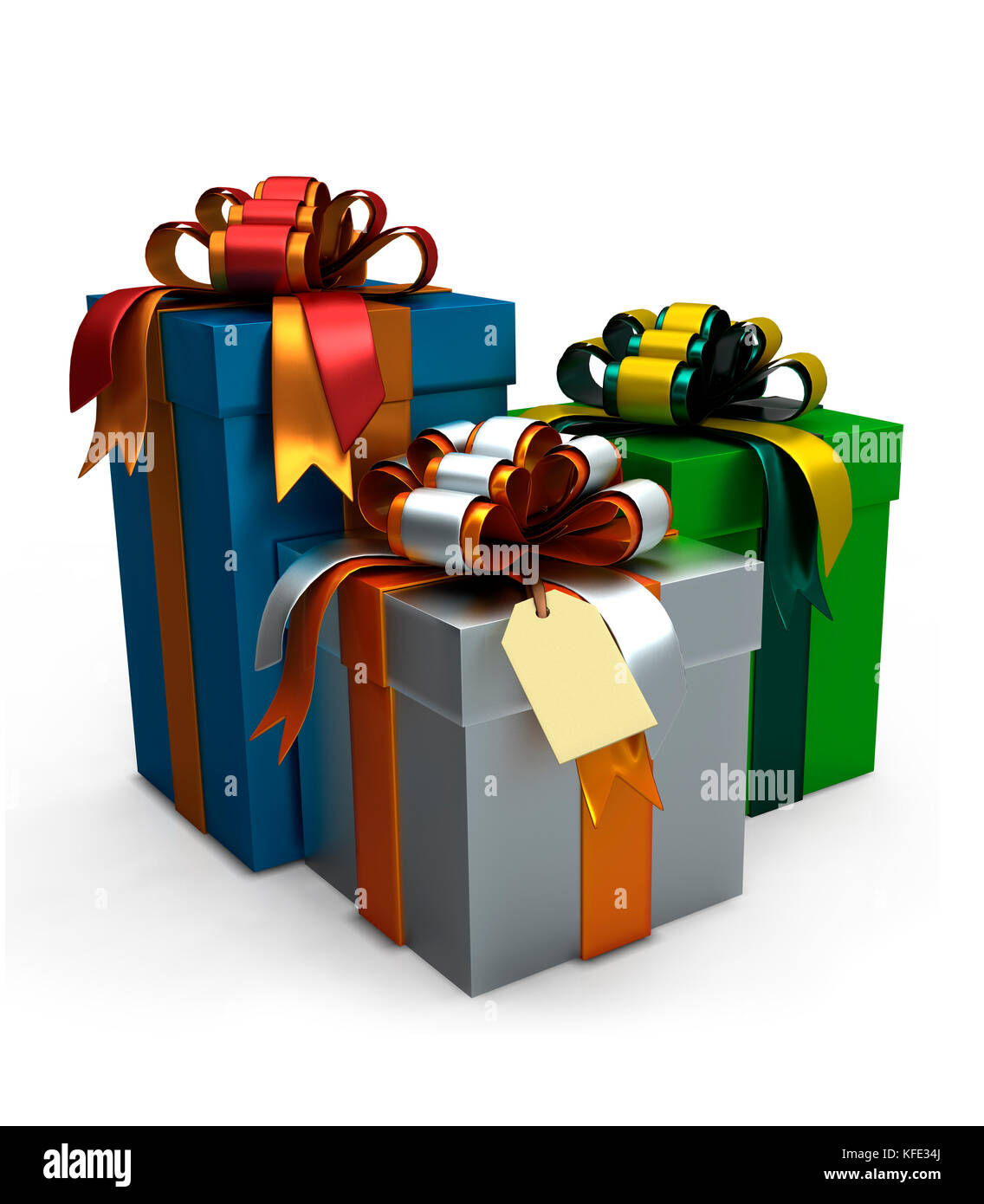 Three Gift Box and a Tag Stock Photo - Alamy