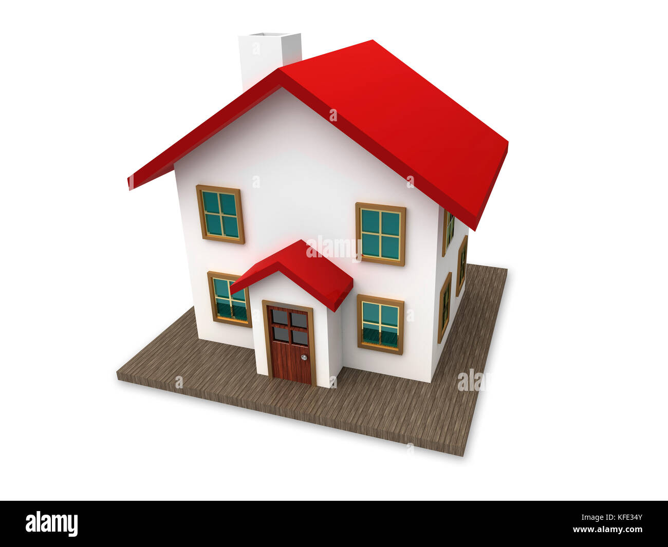 House with red roof on white background Stock Photo - Alamy