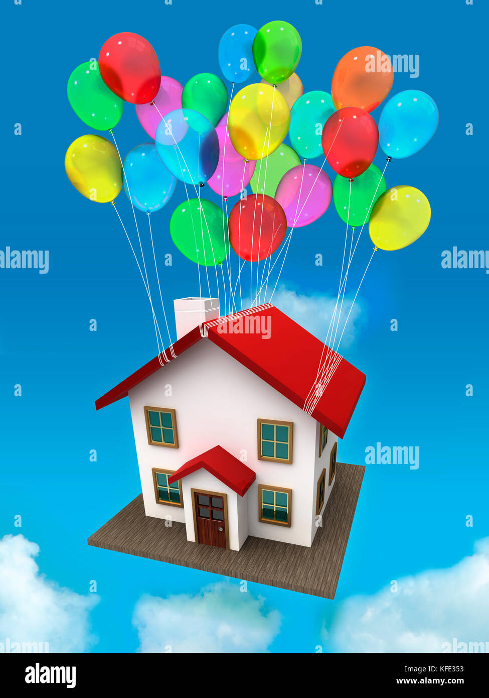 House with balloon in the sky and clouds Stock Photo - Alamy